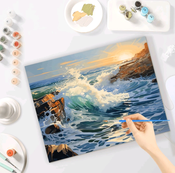 Paint by Numbers: Wave Sunset Scene - Blue Pea Online Market